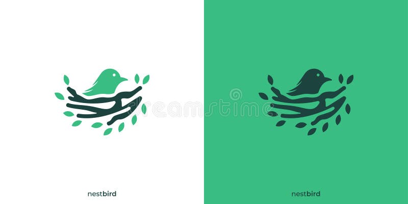 Simple Bird Nest Logo. Nature Leafy Bird House with Lineart Outline ...