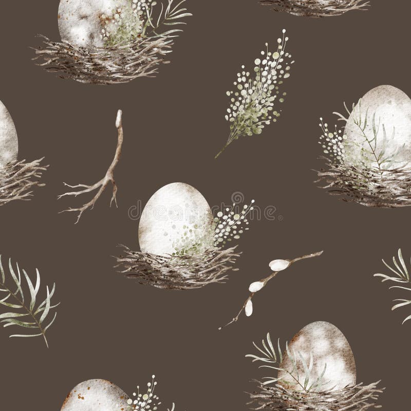 Nest with Egg Watercolor Seamless Easter Pattern Stock Illustration ...