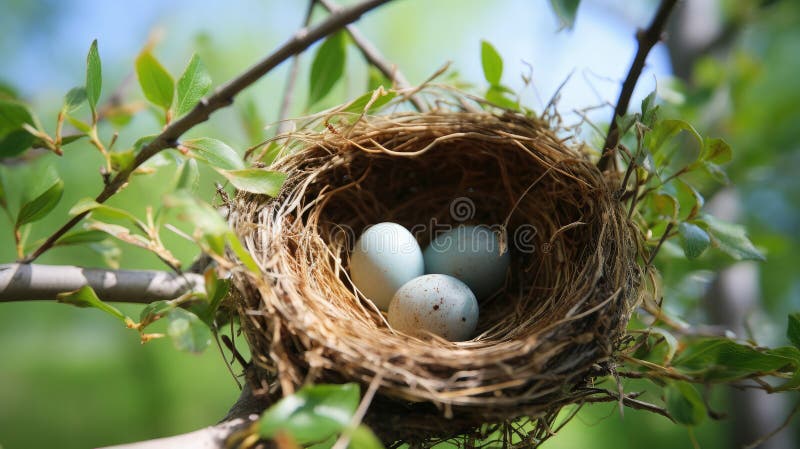 A Nest Filled with Cardinal Bird Eggs in the Branches of a Chinese Elm ...