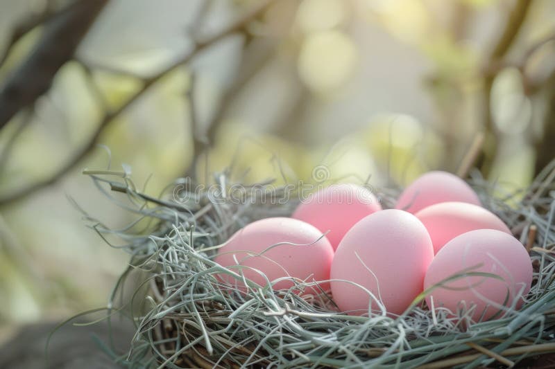 A Nest Filled with Pink Eggs on Top of a Tree. Suitable for Easter ...