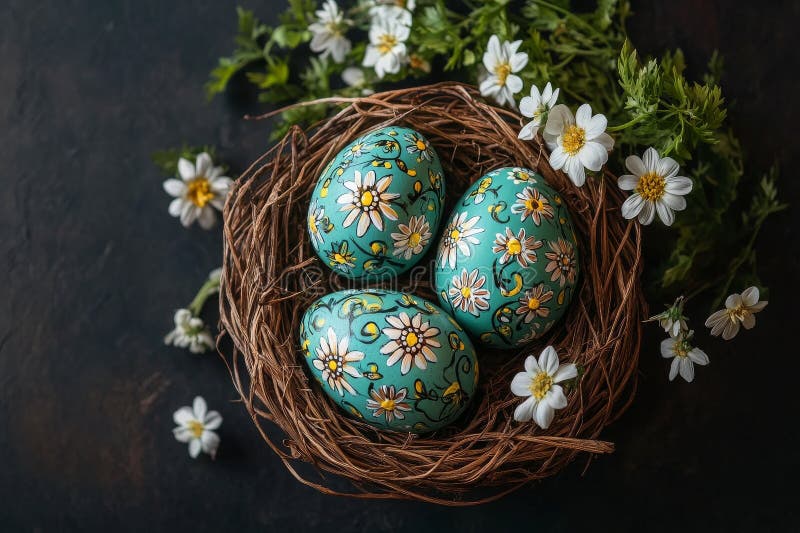 A Nest Full of Easter Eggs in Bright Colors, Stock Image - Image of ...