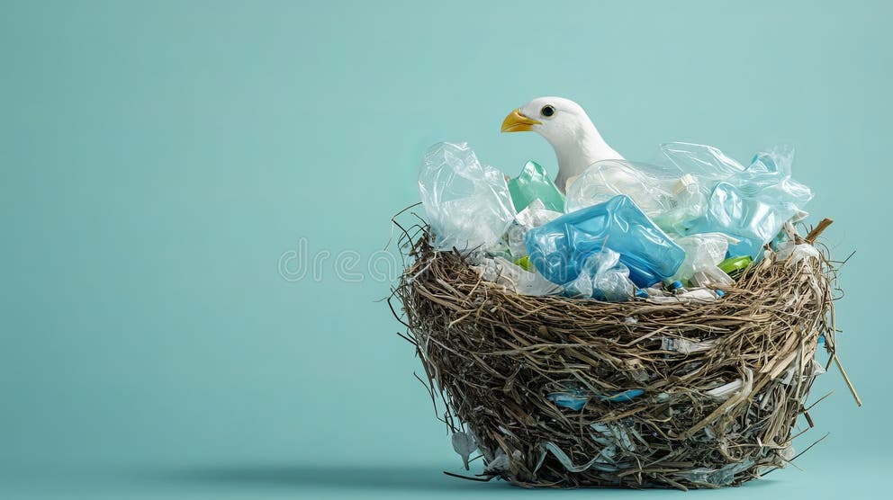 Nest Made of Plastic Waste Items with Bird Figure Representing ...