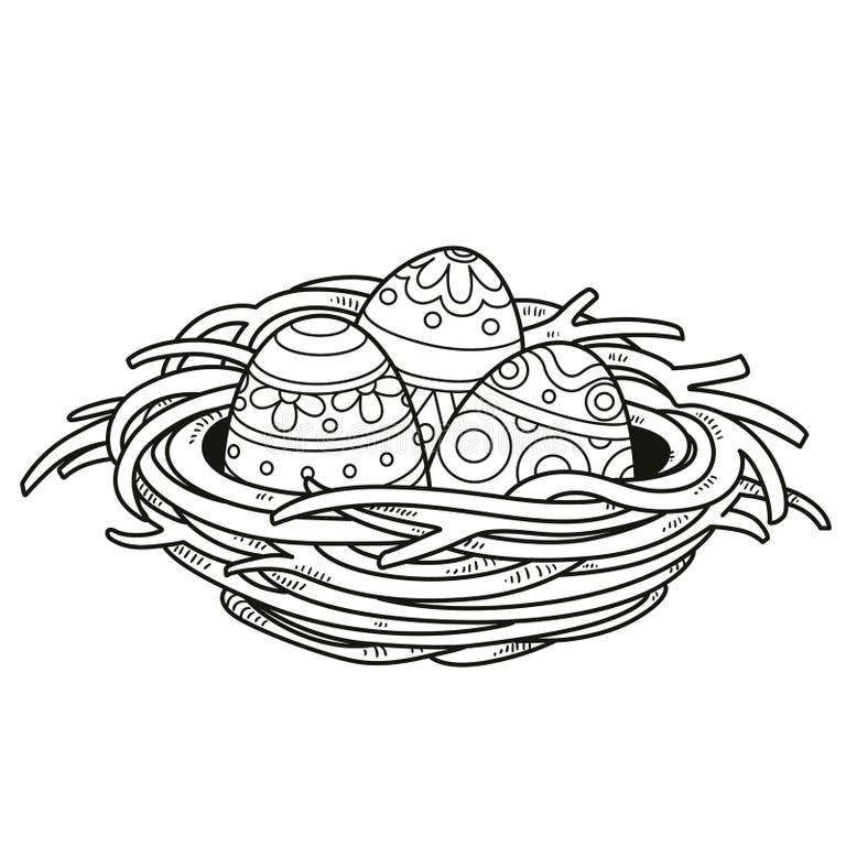 Nest with Painted Easter Eggs Outlined for Coloring on a White Stock ...