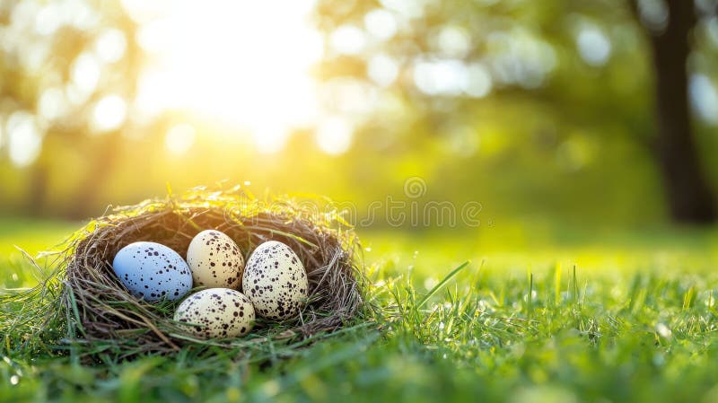 Nest with Specked Easter Eggs, Celebrating Spring Renewal and New ...