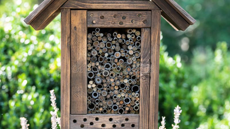 Nesting Box Filled with a Collection of Bee Tubes Stock Image - Image ...