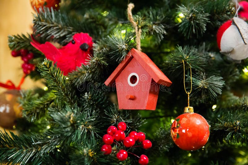 Nesting Box Tree Toy on Christmas Tree Stock Photo - Image of ...