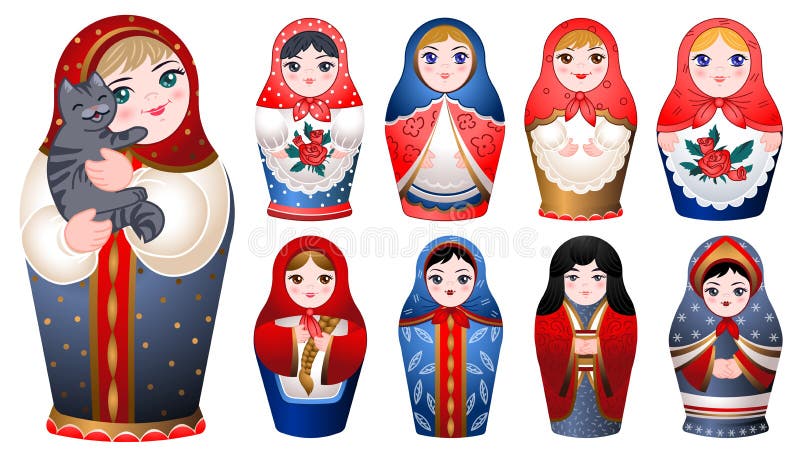 Nesting Doll Icons Set, Cartoon Style Stock Vector - Illustration of ...