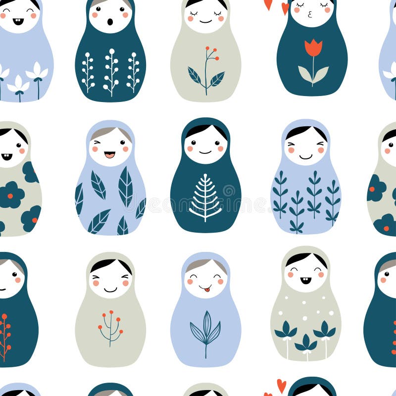 Nesting Doll Seamless Pattern Stock Vector - Illustration of love, cute ...