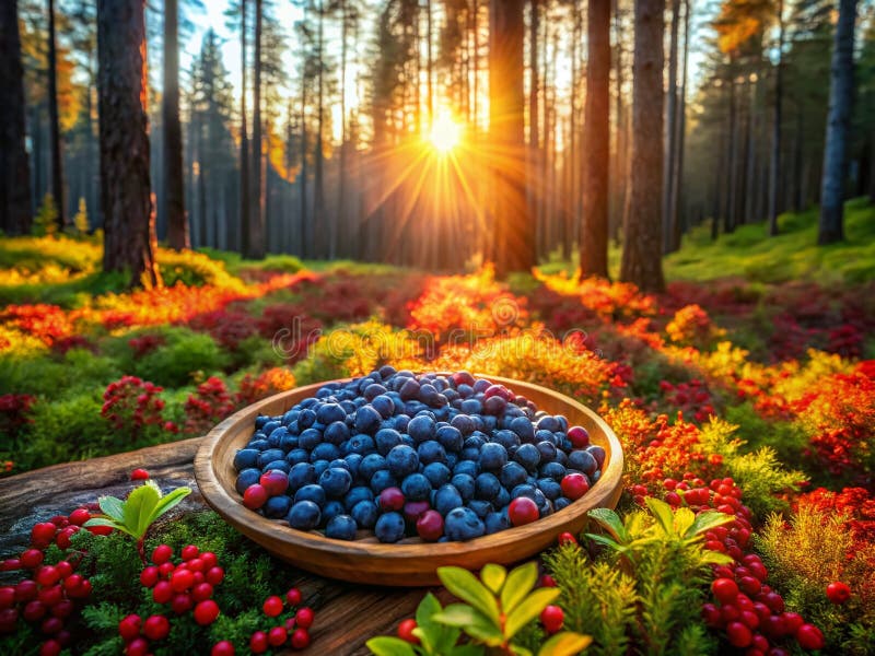 A Bountiful Harvest Rustic Plate of Wild Blueberries and Lingonberries ...