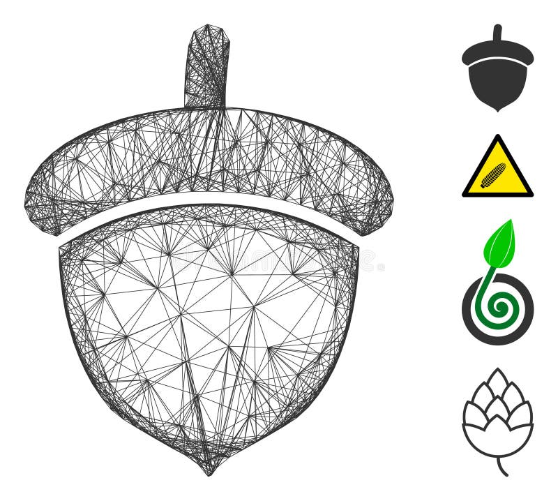 Oak Acorn Vector Mesh Carcass Model and Triangle Mosaic Icon Stock ...