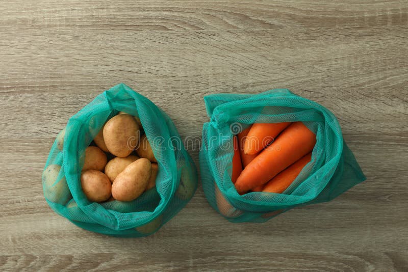 Net Bags with Vegetables on Wooden Table Stock Photo - Image of cook ...