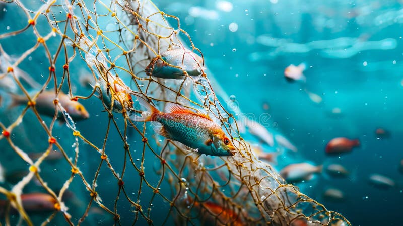 A Net with Fish Swimming in it Stock Photo - Image of aqua, swimming ...