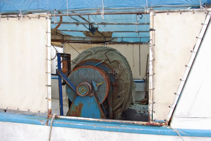 Net Inside Fishing Boat, Equipment Stock Photo - Image of steel ...