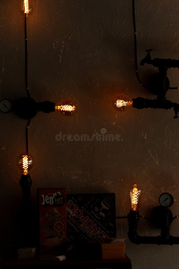 Net of the Lamps with Warm Light on the Wall Editorial Stock Image ...