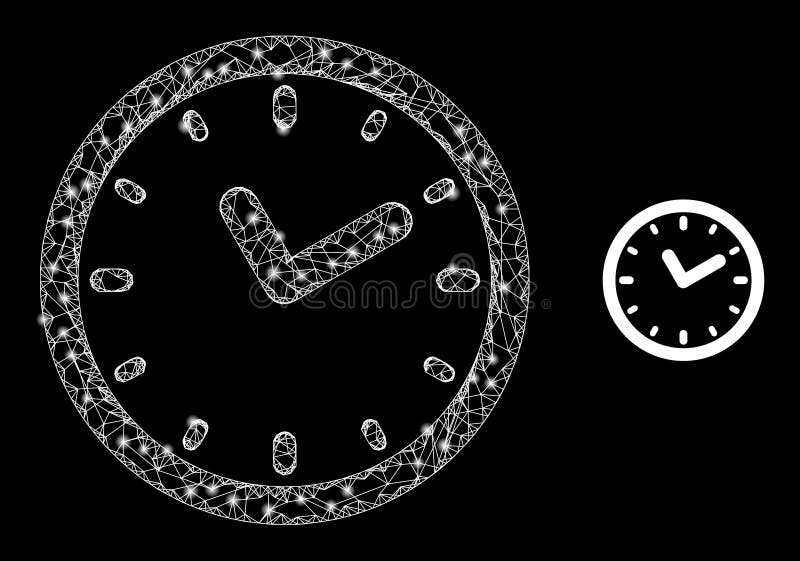 Network Clock Web Mesh Icon with Glare Light Spots Stock Vector ...