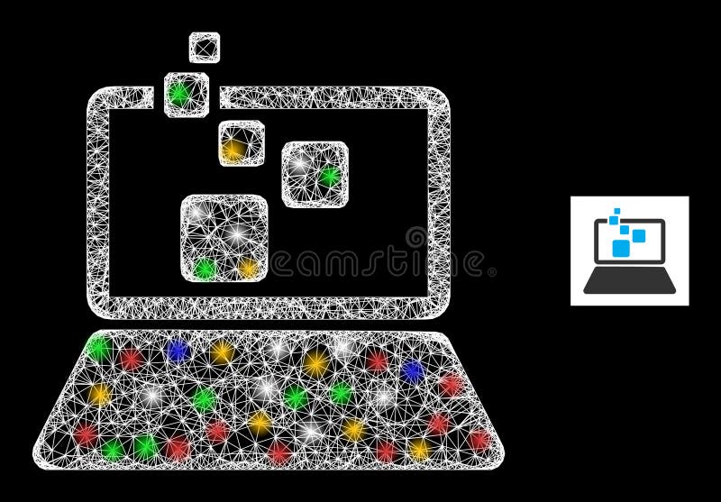 Net Mesh Digital Computing Icon with Colored Lightspots Stock Vector ...