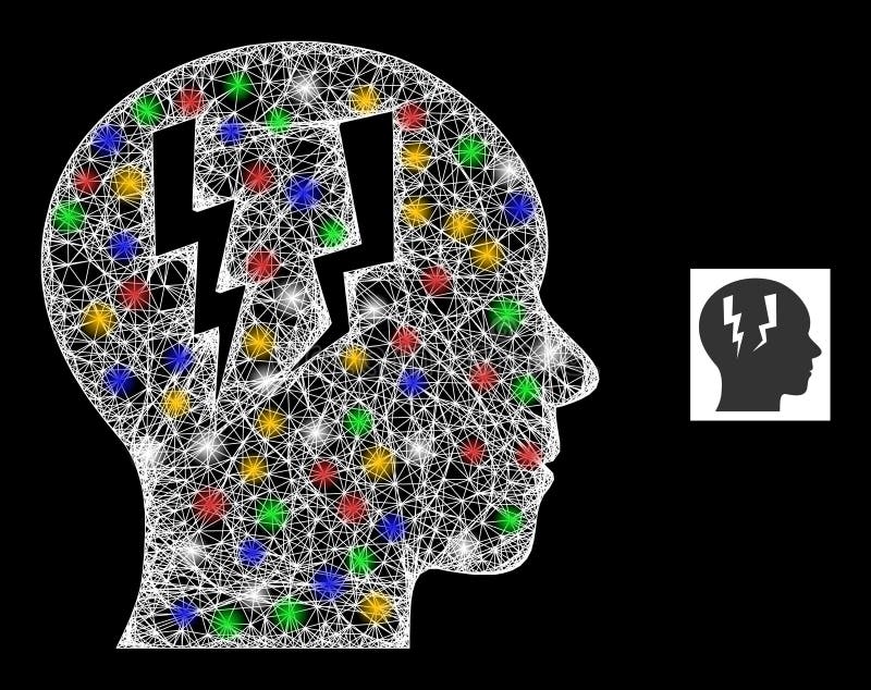 Net Mesh Head Migraine Icon with Multicolored Flares Stock Vector ...