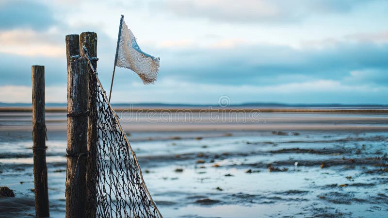 Net Post with Flag Fluttering in Salty Air . Stock Image - Image of ...