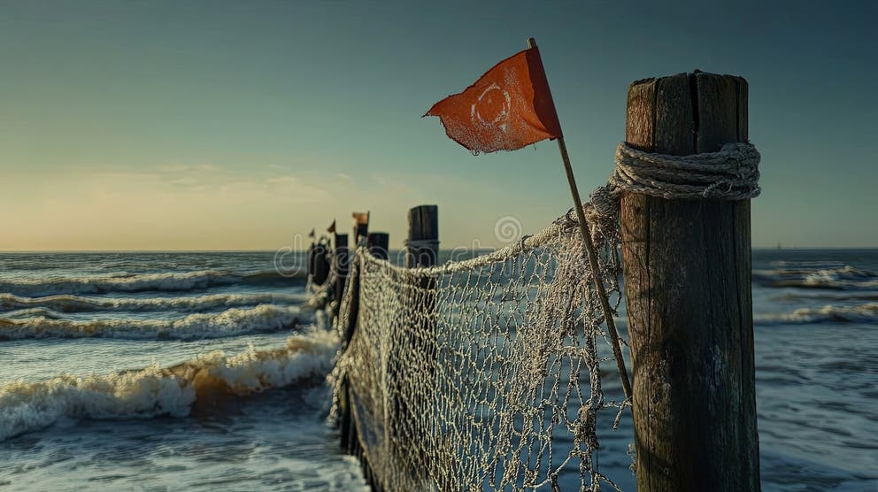 Net Post with Flag Fluttering in Salty Air . Stock Photo - Image of ...