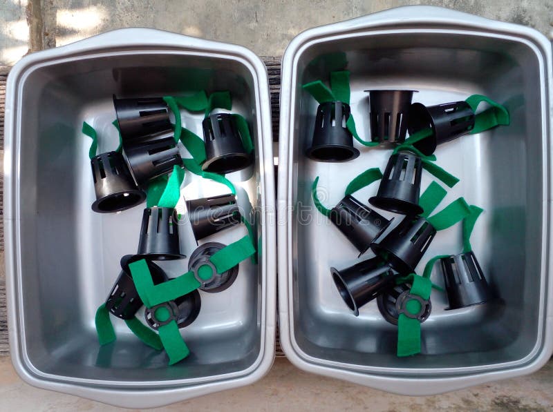 Net Pots and Plastic Containers for Hydroponic Growing Equipment. Stock ...