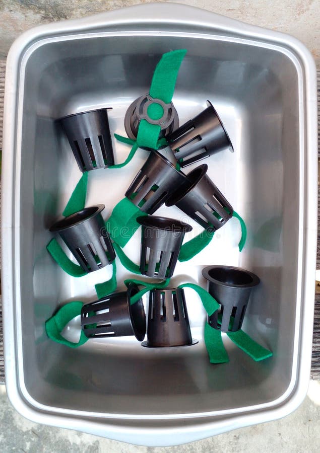 Net Pots and Plastic Containers for Hydroponic Growing Equipment. Stock ...