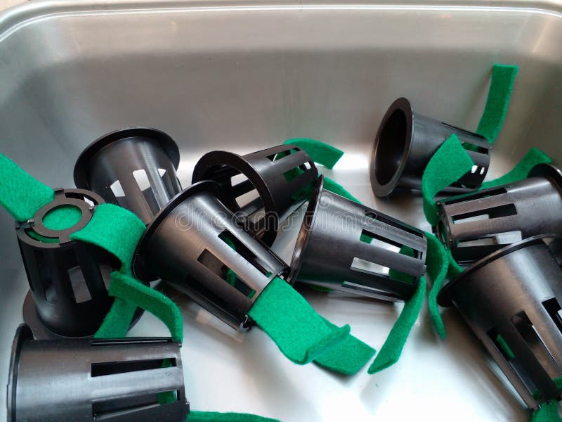 Net Pots and Plastic Containers for Hydroponic Growing Equipment. Stock ...