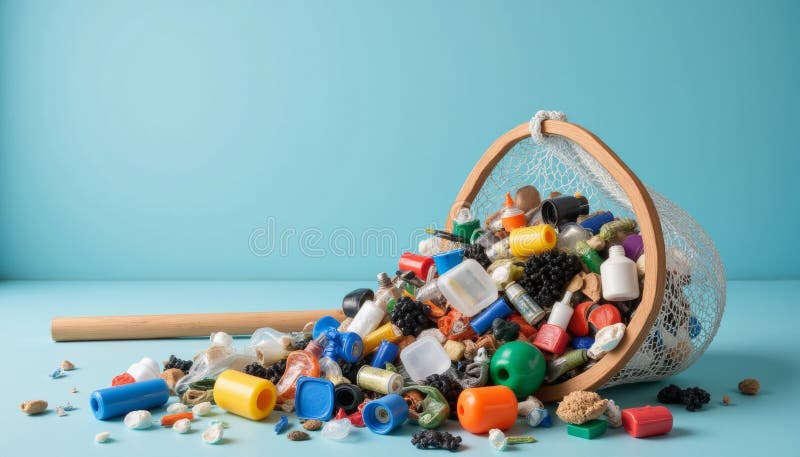 Net Scooping Plastic Waste from Ocean, Environmental Concept Stock ...