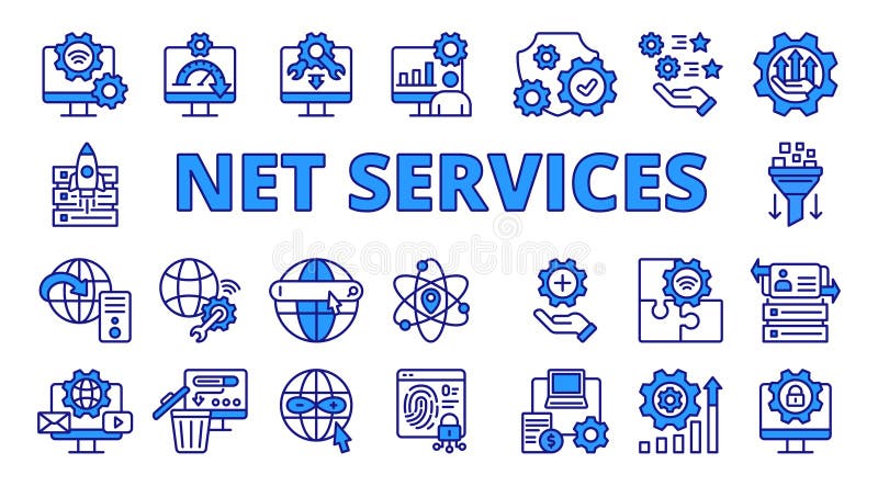 Net Services, Icon in Line Design, Blue. Net, Services, Internet ...