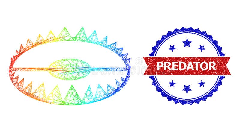 Net Trap Mesh Icon with Rainbow Gradient and Scratched Bicolor Predator ...
