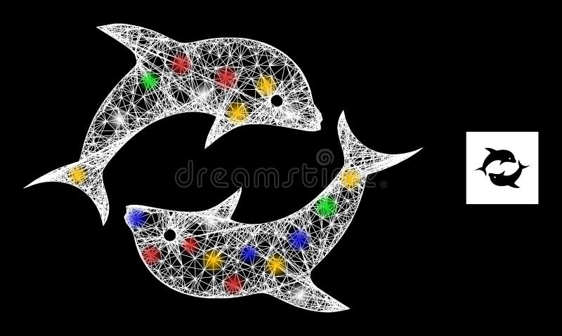 Net Web Mesh Dolphin Pair Icon with Multi Colored Glitter Dots Stock ...