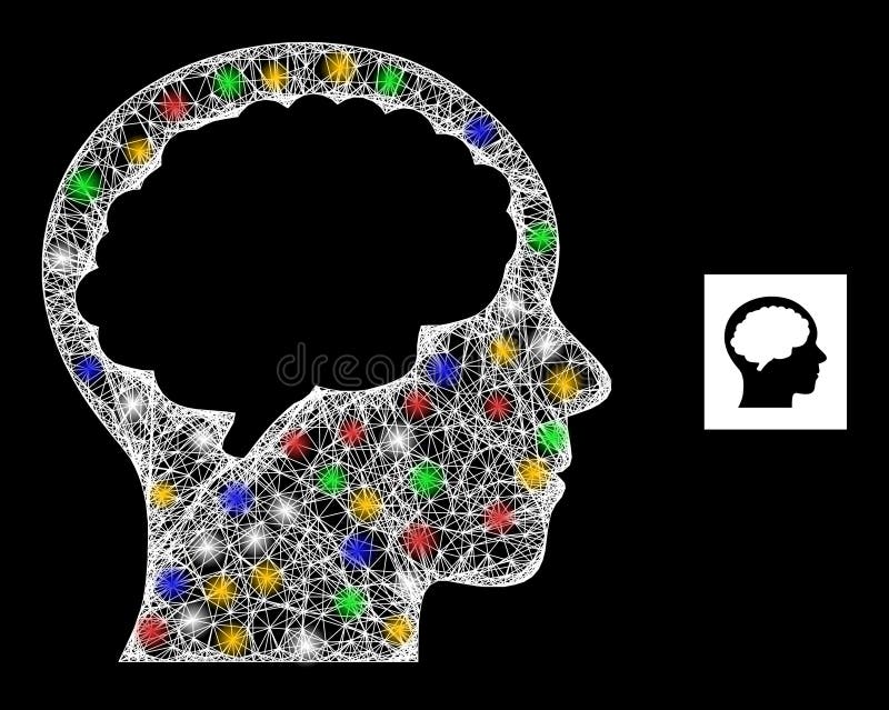 Net Web Mesh Head Brain Icon with Colorful Glitter Dots Stock Vector ...