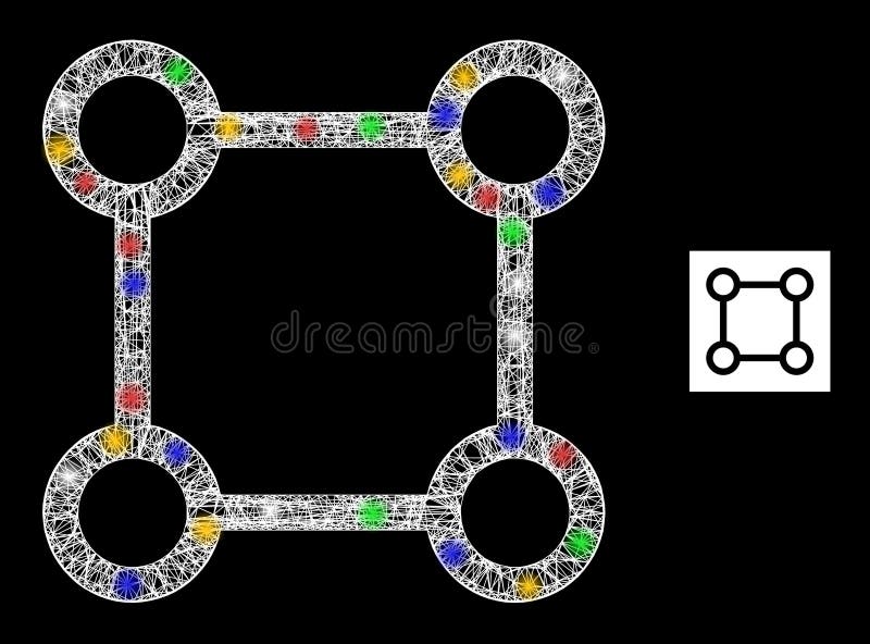 Net Web Mesh Square Grid Nodes Icon with Colored Glitter Dots Stock ...