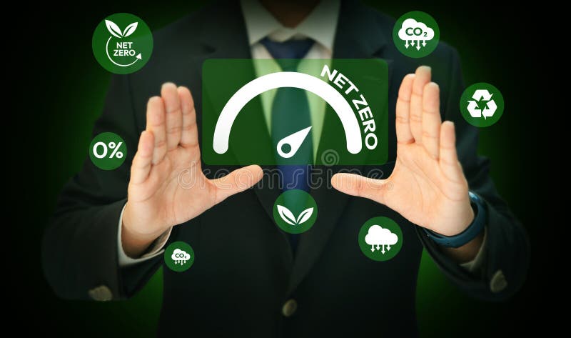 Net Zero Carbon Emission Concept Design with Floating Shapes and Leafs ...