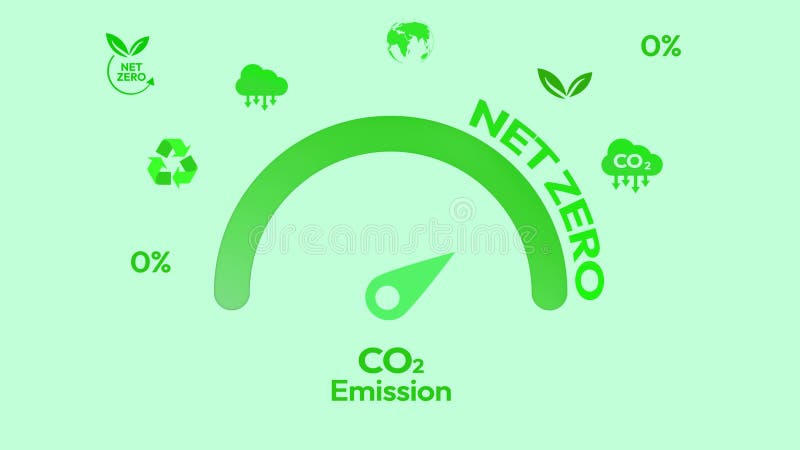 Net Zero Carbon Emission Concept Design with Floating Shapes and Leafs ...