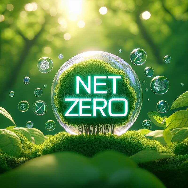 Net Zero Carbon Neutral Concept with Forest Bubbles. AI Content ...