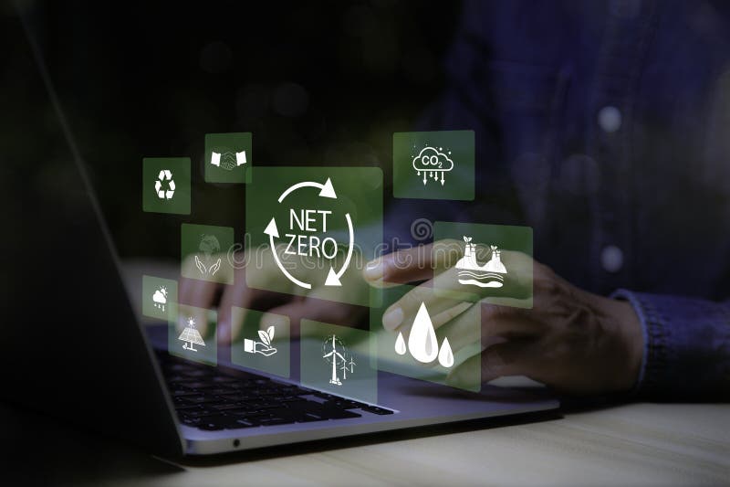 Net Zero Concept. Hand Holding with Net Zero Icon on Blur Green Leaf ...