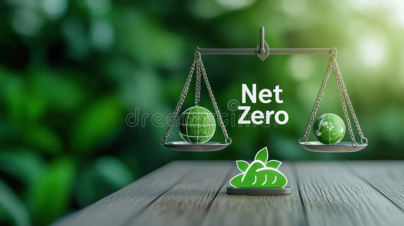 Net Zero Concept with Scales Balancing Earth and Greenery, Symbolizing ...