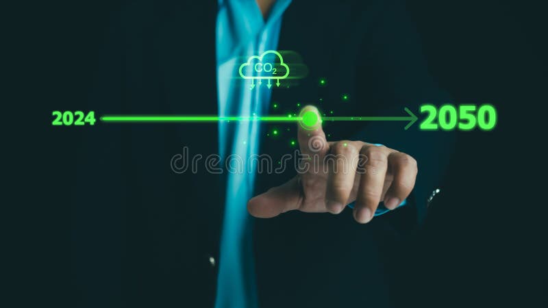 Net Zero Emission, Businessman Point To Increasing Arrow with Carbon Reduction for Decrease CO2 ...