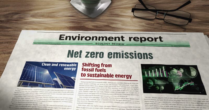 Net Zero Emissions Green Energy Newspaper on Table Stock Footage ...