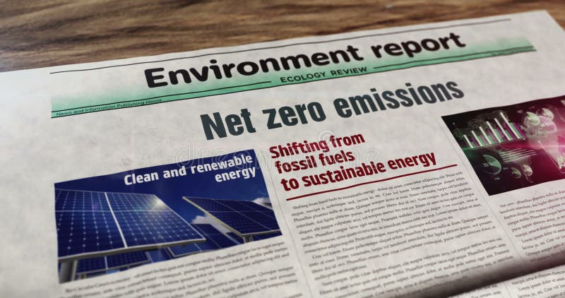 Net Zero Emissions Green Energy Newspaper on Table Stock Footage ...