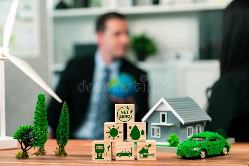 Net Zero Icon on Cube Arranged for Alternative Clean Energy Utilization ...