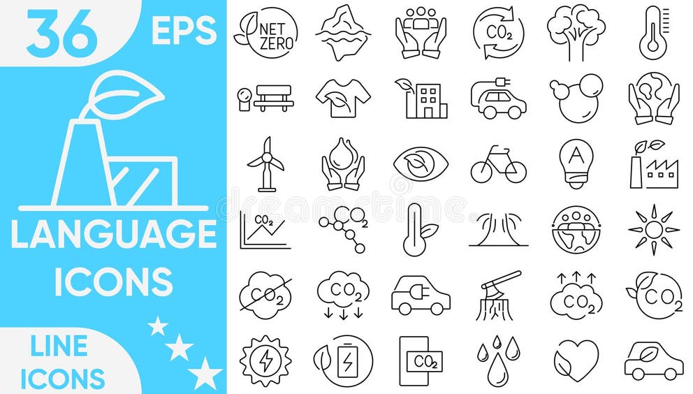 Net Zero Line Icons Vector and Illustrator Stock Vector - Illustration ...