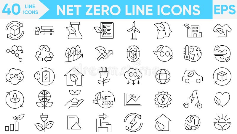 Net Zero Line Icons Vector and Illustrator Stock Vector - Illustration ...