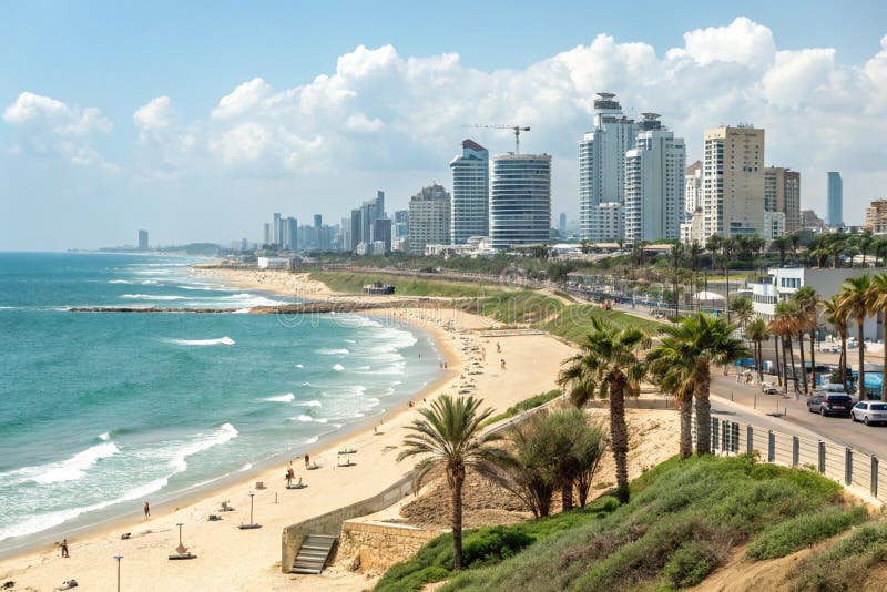 Netanya Cityscape - Mediterranean Coastline View Stock Illustration ...