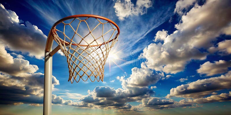 Netball Goal Ring and Net Against a Blue Sky and Clouds AI Generative ...