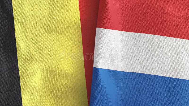 Netherlands and Belgium Two Flags Textile Cloth 3D Rendering Stock ...
