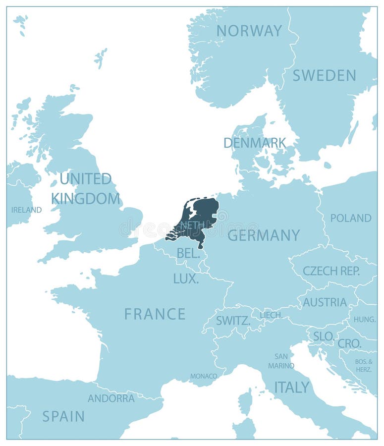 Netherlands - Blue Map with Neighboring Countries and Names Stock ...