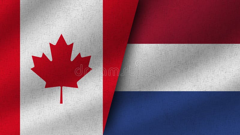 Netherlands and Canada Realistic Two Flags Together Stock Illustration ...