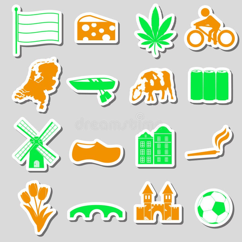 Netherlands Country Theme Outline Symbols Icons Set Stock Vector ...