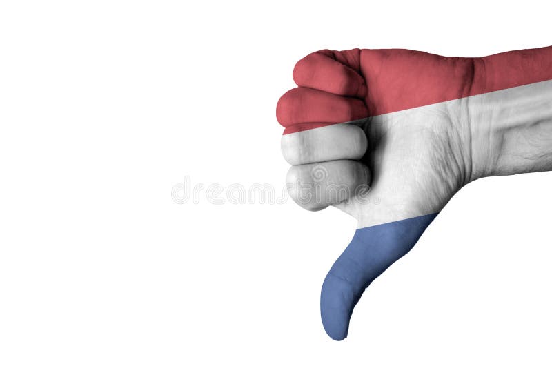 Netherlands Flag on Human Male Thumb Down Hand Stock Photo - Image of ...